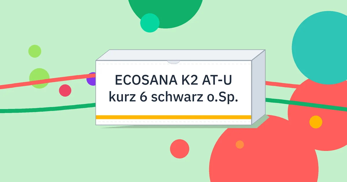 Symbolbild: Packung mit der Aufschrift ECOSANA K2 AT-U kurz 6 schwarz o.Sp. (PZN 01583877) – Verfügbarkeit und Bezug in Apotheken in Frankfurt am Main