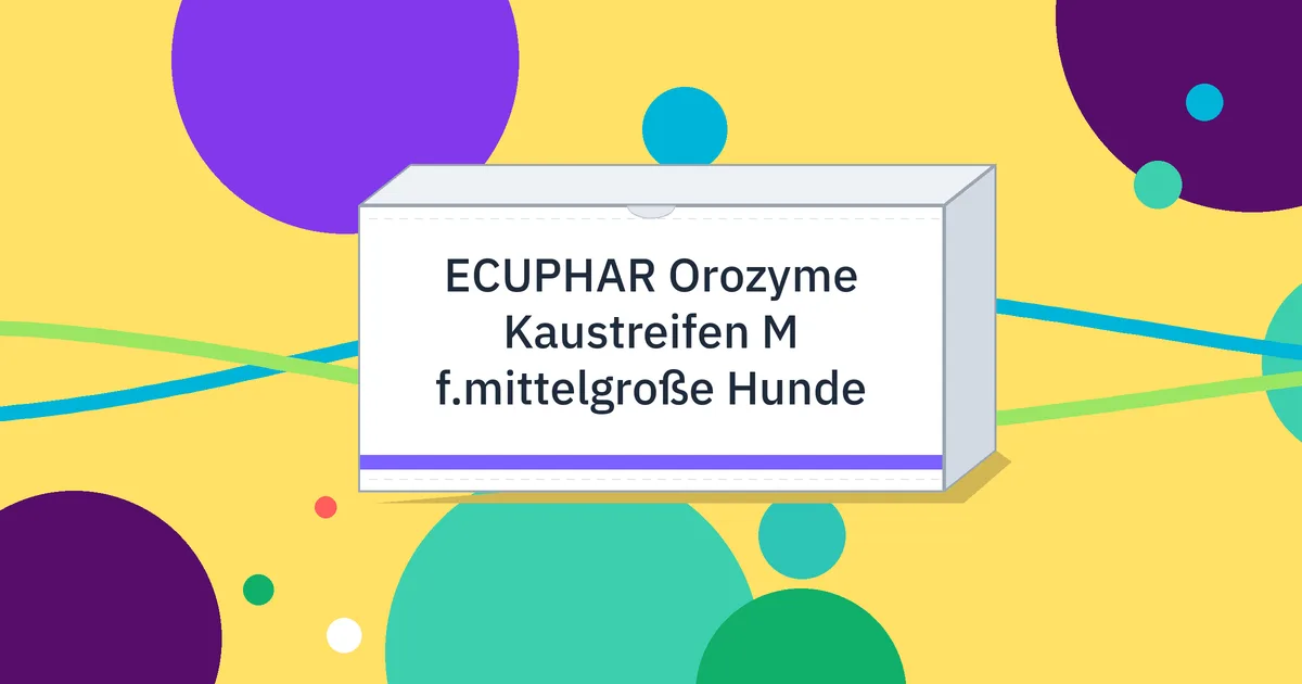 Symbolbild: Packung mit der Aufschrift ECUPHAR Orozyme Kaustreifen M f.mittelgroße Hunde (PZN 19445727) – Verfügbarkeit und Bezug in Apotheken in Frankfurt am Main