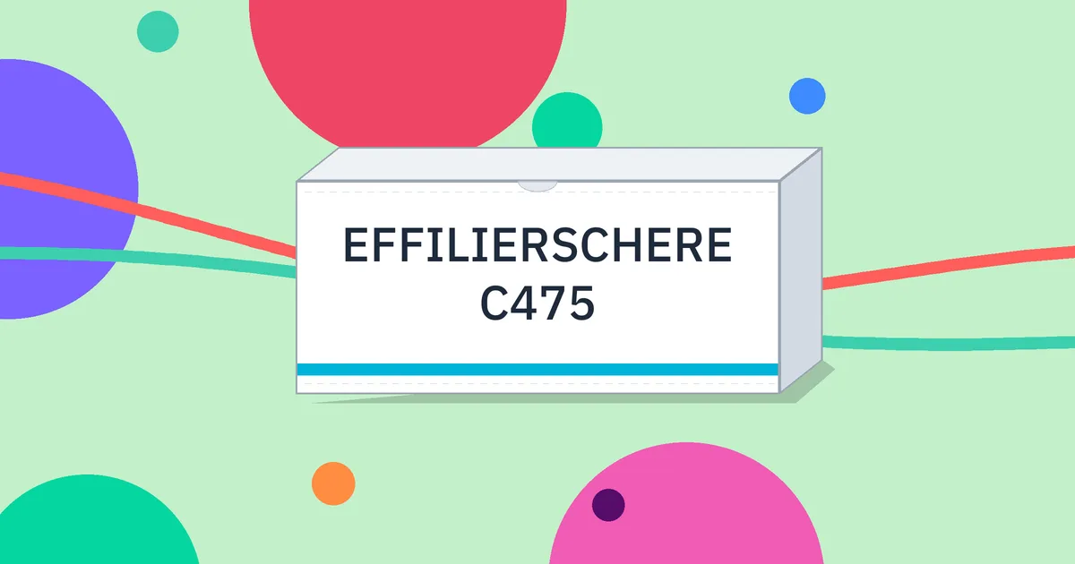 Symbolbild: Packung mit der Aufschrift EFFILIERSCHERE C475 (PZN 01451874) – Verfügbarkeit und Bezug in Apotheken in Frankfurt am Main