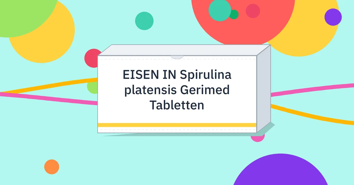 Symbolbild: Packung mit der Aufschrift EISEN IN Spirulina platensis Gerimed Tabletten (PZN 04698606) – Verfügbarkeit und Bezug in Apotheken in Frankfurt am Main