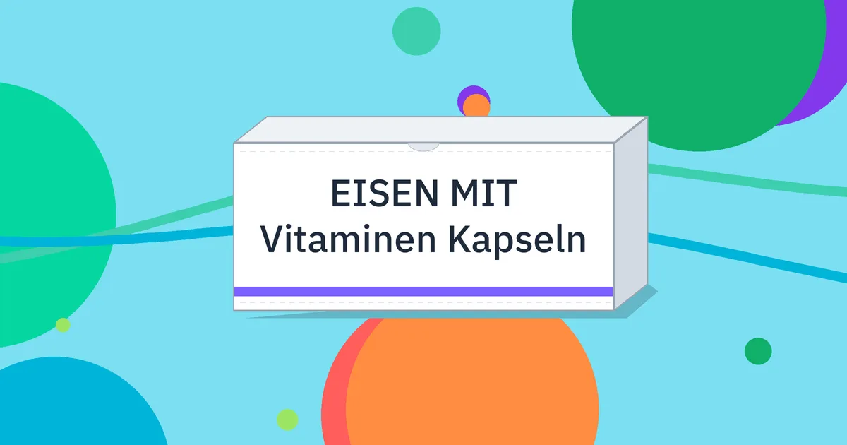 Symbolbild: Packung mit der Aufschrift EISEN MIT Vitaminen Kapseln (PZN 12546276) – Verfügbarkeit und Bezug in Apotheken in Frankfurt am Main