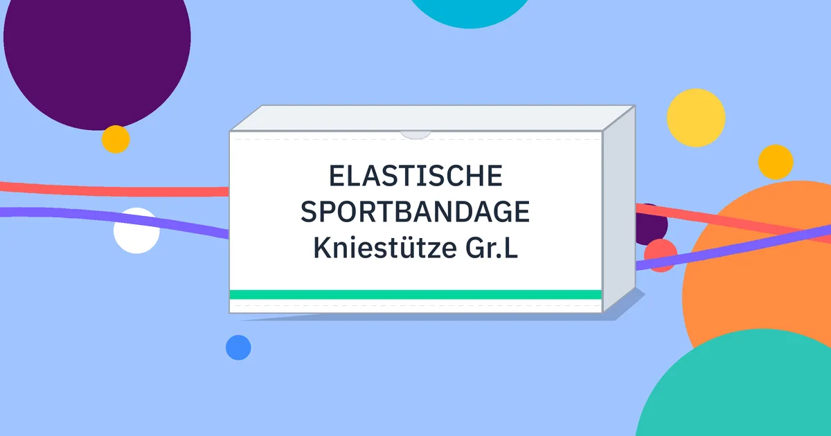 Symbolbild: Packung mit der Aufschrift ELASTISCHE SPORTBANDAGE Kniestütze Gr.L (PZN 15249857) – Verfügbarkeit und Bezug in Apotheken in Frankfurt am Main