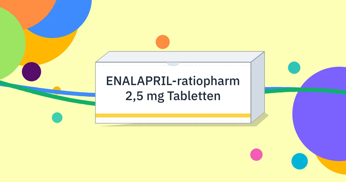Symbolbild: Packung mit der Aufschrift ENALAPRIL-ratiopharm 2,5 mg Tabletten (PZN 00638174) – Verfügbarkeit und Bezug in Apotheken in Frankfurt am Main
