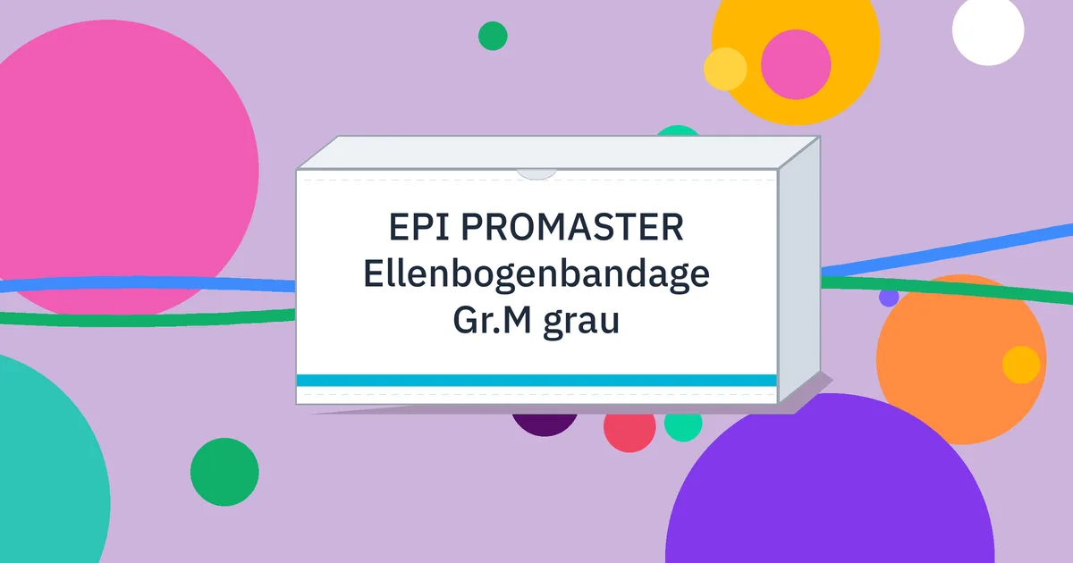 Symbolbild: Packung mit der Aufschrift EPI PROMASTER Ellenbogenbandage Gr.M grau (PZN 10927666) – Verfügbarkeit und Bezug in Apotheken in Frankfurt am Main