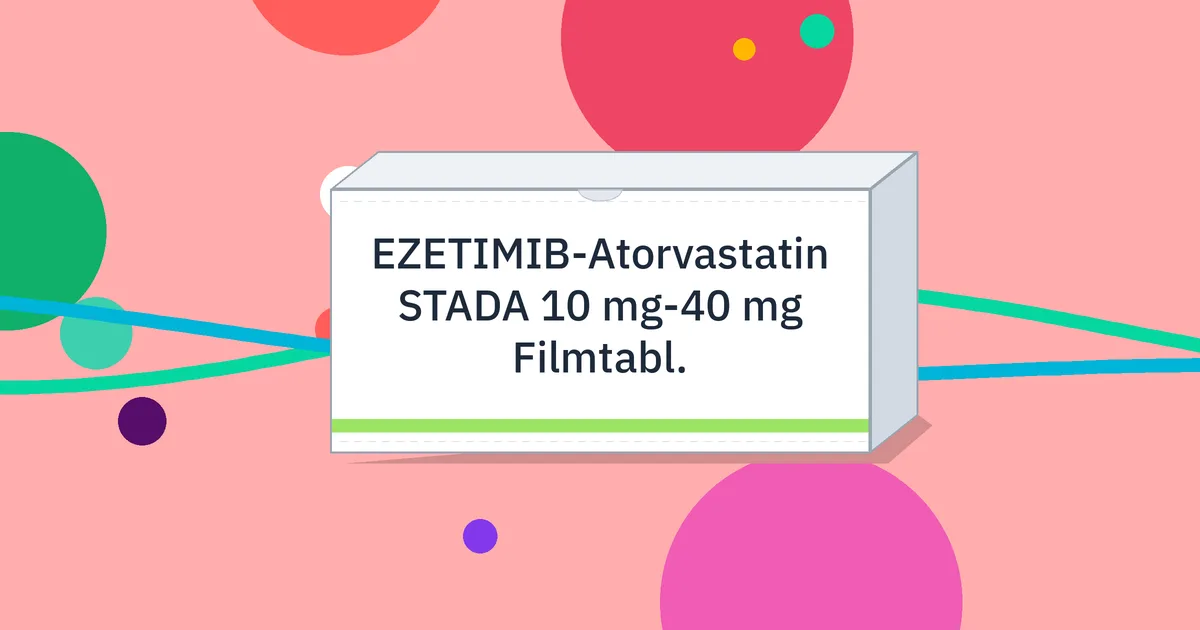 Symbolbild: Packung mit der Aufschrift EZETIMIB-Atorvastatin STADA 10 mg-40 mg Filmtabl. (PZN 18908295) – Verfügbarkeit und Bezug in Apotheken in Frankfurt am Main