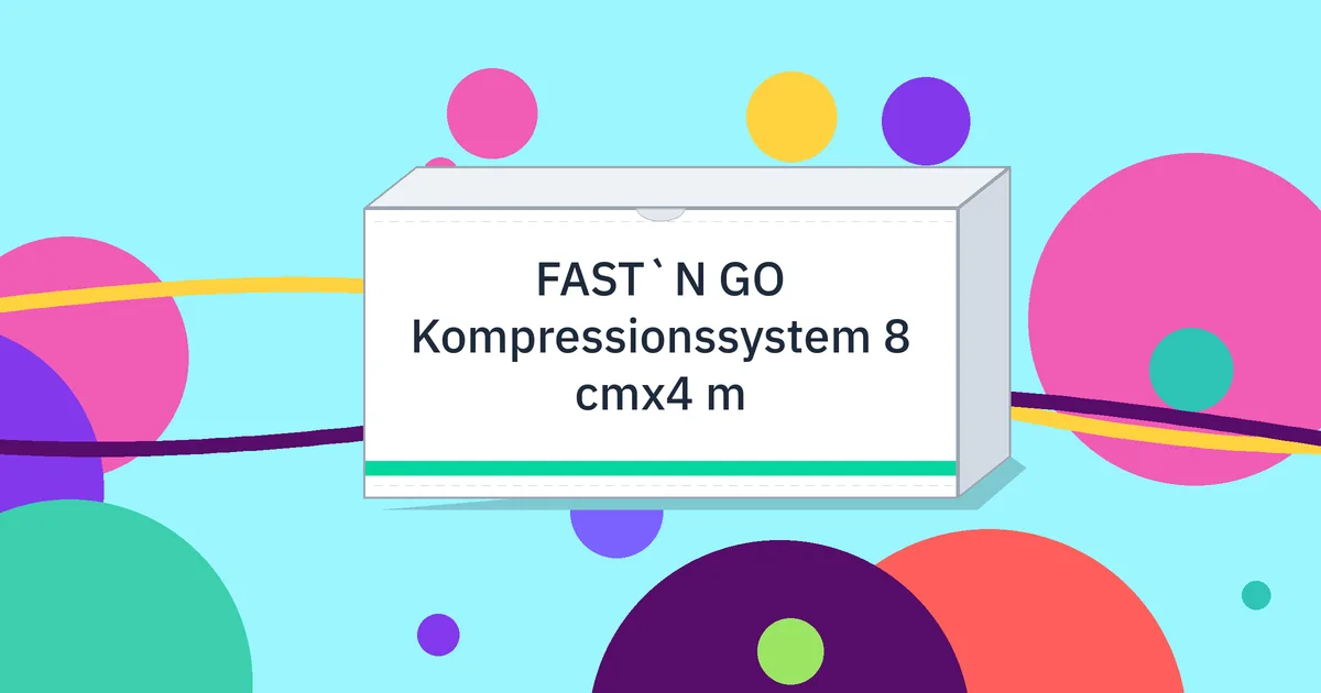 Symbolbild: Packung mit der Aufschrift FAST`N GO Kompressionssystem 8 cmx4 m (PZN 14819212) – Verfügbarkeit und Bezug in Apotheken in Frankfurt am Main