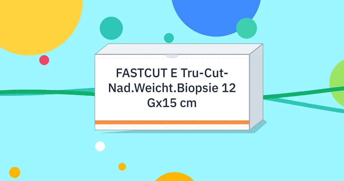 Symbolbild: Packung mit der Aufschrift FASTCUT E Tru-Cut-Nad.Weicht.Biopsie 12 Gx15 cm (PZN 19738671) – Verfügbarkeit und Bezug in Apotheken in Frankfurt am Main