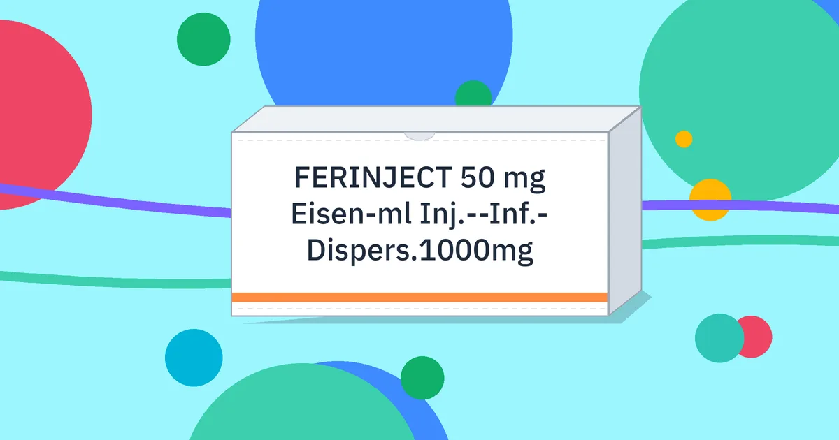 Symbolbild: Packung mit der Aufschrift FERINJECT 50 mg Eisen-ml Inj.--Inf.-Dispers.1000mg (PZN 19679141) – Verfügbarkeit und Bezug in Apotheken in Frankfurt am Main