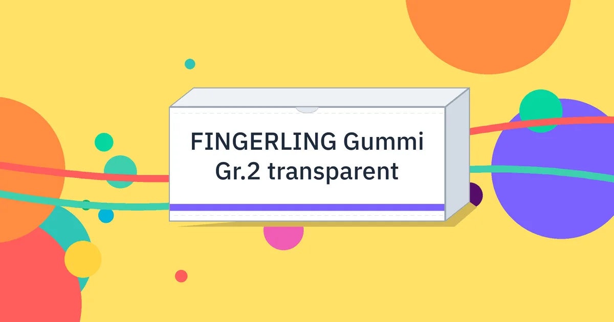 Symbolbild: Packung mit der Aufschrift FINGERLING Gummi Gr.2 transparent (PZN 01726874) – Verfügbarkeit und Bezug in Apotheken in Frankfurt am Main
