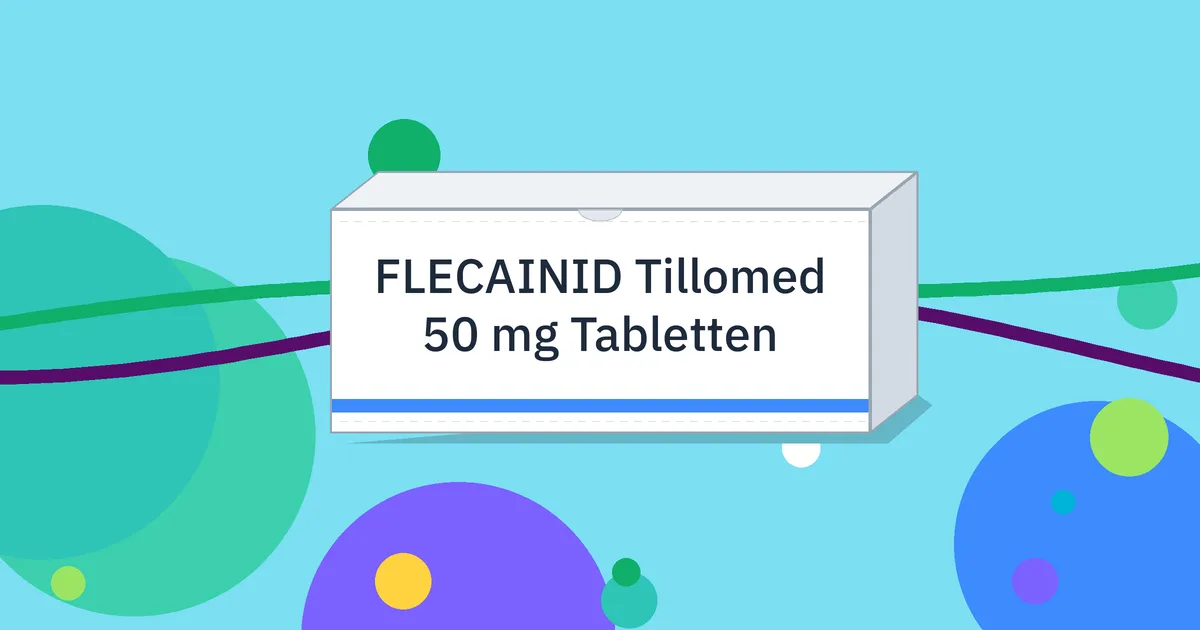 Symbolbild: Packung mit der Aufschrift FLECAINID Tillomed 50 mg Tabletten (PZN 16839207) – Verfügbarkeit und Bezug in Apotheken in Frankfurt am Main