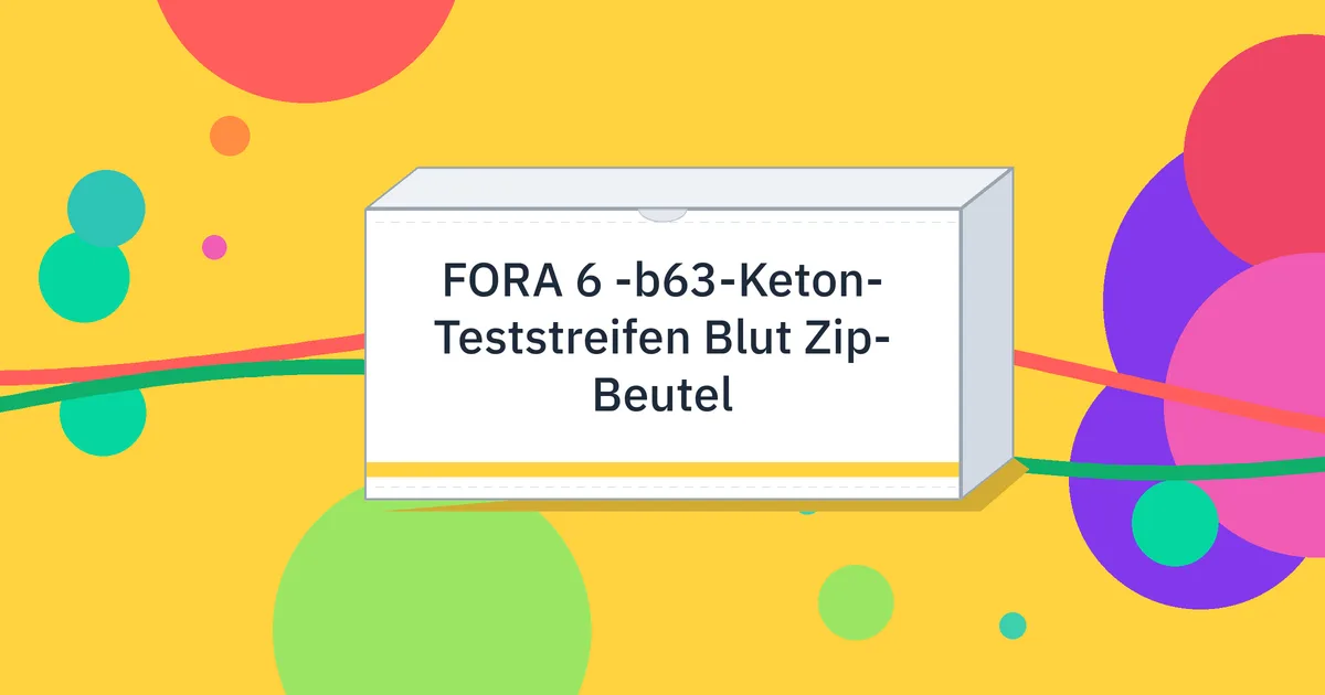Symbolbild: Packung mit der Aufschrift FORA 6 -b63-Keton-Teststreifen Blut Zip-Beutel (PZN 17668386) – Verfügbarkeit und Bezug in Apotheken in Frankfurt am Main