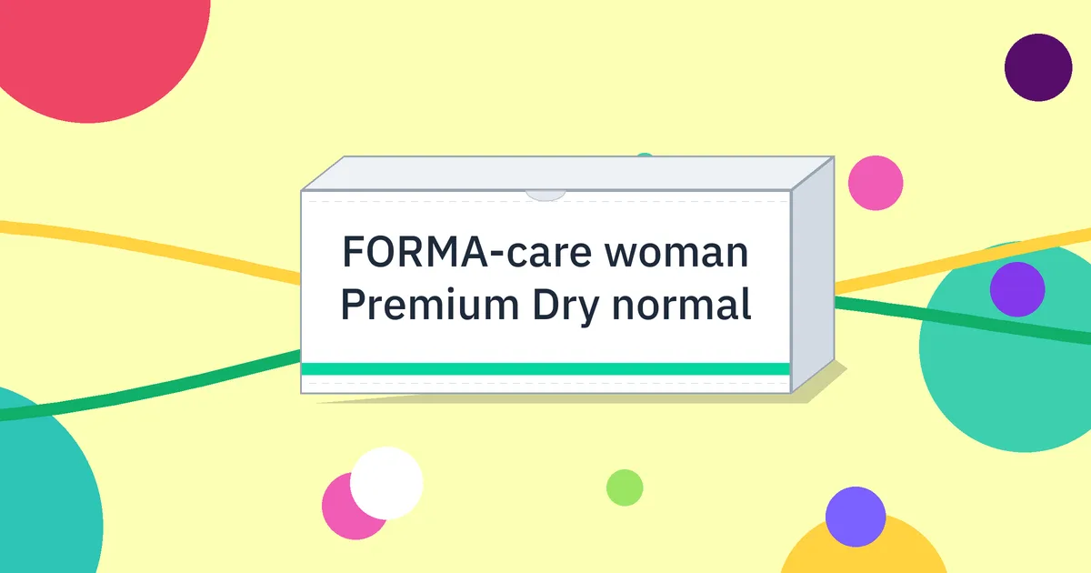 Symbolbild: Packung mit der Aufschrift FORMA-care woman Premium Dry normal (PZN 15784958) – Verfügbarkeit und Bezug in Apotheken in Frankfurt am Main