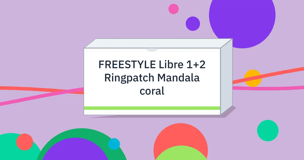 Symbolbild: Packung mit der Aufschrift FREESTYLE Libre 1+2 Ringpatch Mandala coral (PZN 19864619) – Verfügbarkeit und Bezug in Apotheken in Frankfurt am Main