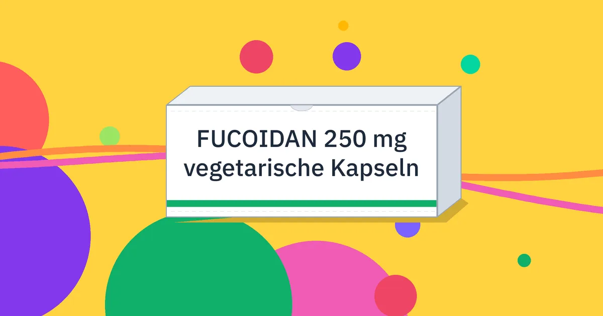 Symbolbild: Packung mit der Aufschrift FUCOIDAN 250 mg vegetarische Kapseln (PZN 00134829) – Verfügbarkeit und Bezug in Apotheken in Frankfurt am Main