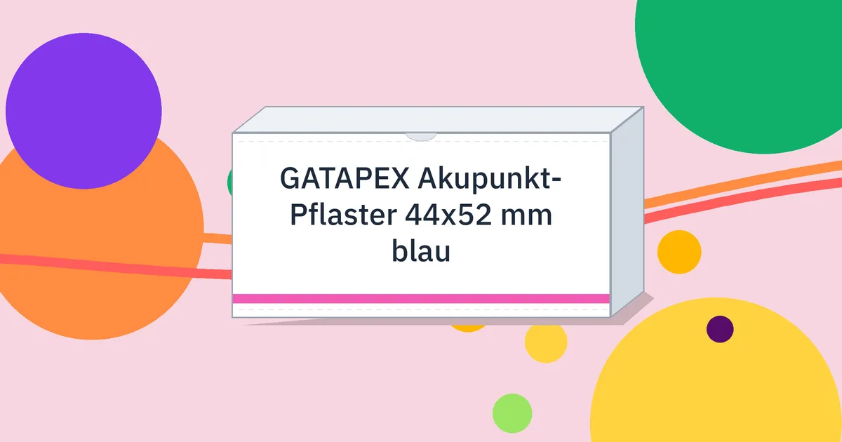 Symbolbild: Packung mit der Aufschrift GATAPEX Akupunkt-Pflaster 44x52 mm blau (PZN 07797160) – Verfügbarkeit und Bezug in Apotheken in Frankfurt am Main