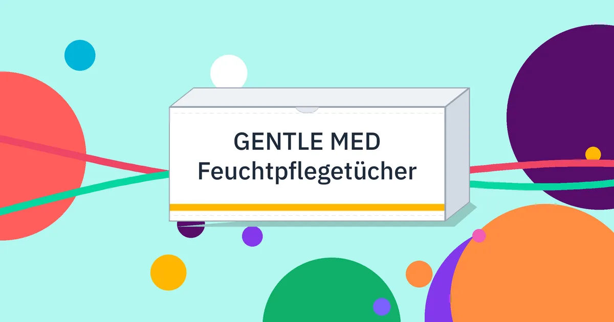 Symbolbild: Packung mit der Aufschrift GENTLE MED Feuchtpflegetücher (PZN 20607885) – Verfügbarkeit und Bezug in Apotheken in Frankfurt am Main