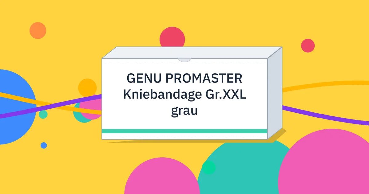 Symbolbild: Packung mit der Aufschrift GENU PROMASTER Kniebandage Gr.XXL grau (PZN 10927413) – Verfügbarkeit und Bezug in Apotheken in Frankfurt am Main