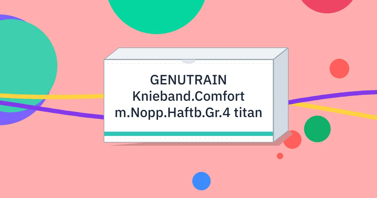 Symbolbild: Packung mit der Aufschrift GENUTRAIN Knieband.Comfort m.Nopp.Haftb.Gr.4 titan (PZN 20040125) – Verfügbarkeit und Bezug in Apotheken in Frankfurt am Main