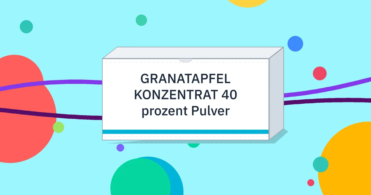 Symbolbild: Packung mit der Aufschrift GRANATAPFEL KONZENTRAT 40 prozent Pulver (PZN 04450355) – Verfügbarkeit und Bezug in Apotheken in Frankfurt am Main