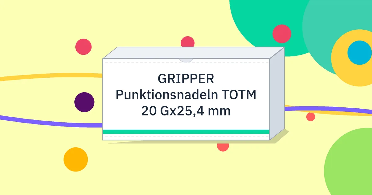 Symbolbild: Packung mit der Aufschrift GRIPPER Punktionsnadeln TOTM 20 Gx25,4 mm (PZN 02955571) – Verfügbarkeit und Bezug in Apotheken in Frankfurt am Main