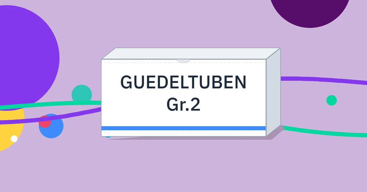 Symbolbild: Packung mit der Aufschrift GUEDELTUBEN Gr.2 (PZN 07701651) – Verfügbarkeit und Bezug in Apotheken in Frankfurt am Main