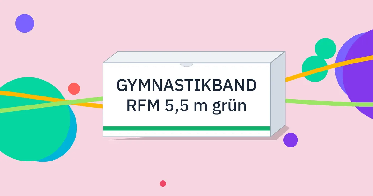 Symbolbild: Packung mit der Aufschrift GYMNASTIKBAND RFM 5,5 m grün (PZN 01204584) – Verfügbarkeit und Bezug in Apotheken in Frankfurt am Main