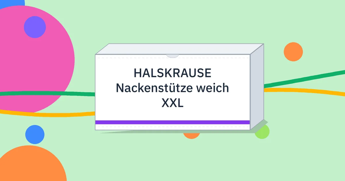 Symbolbild: Packung mit der Aufschrift HALSKRAUSE Nackenstütze weich XXL (PZN 19068986) – Verfügbarkeit und Bezug in Apotheken in Frankfurt am Main