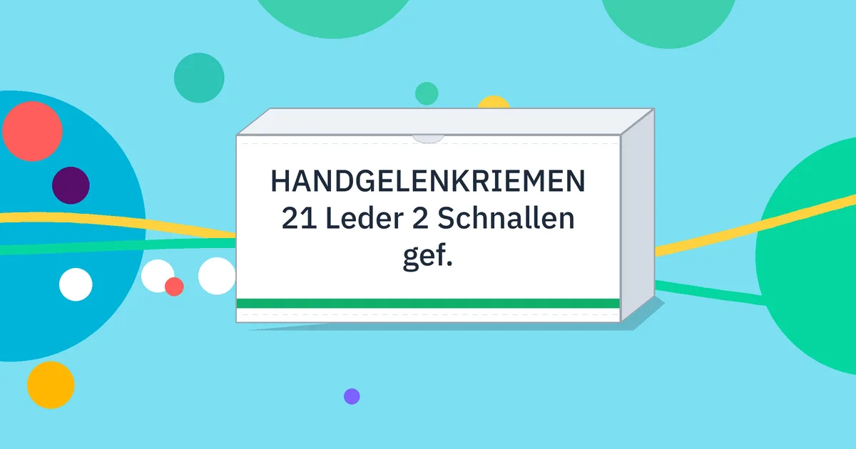 Symbolbild: Packung mit der Aufschrift HANDGELENKRIEMEN 21 Leder 2 Schnallen gef. (PZN 05397433) – Verfügbarkeit und Bezug in Apotheken in Frankfurt am Main