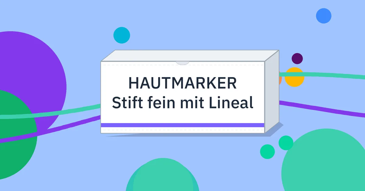 Symbolbild: Packung mit der Aufschrift HAUTMARKER Stift fein mit Lineal (PZN 20869846) – Verfügbarkeit und Bezug in Apotheken in Frankfurt am Main