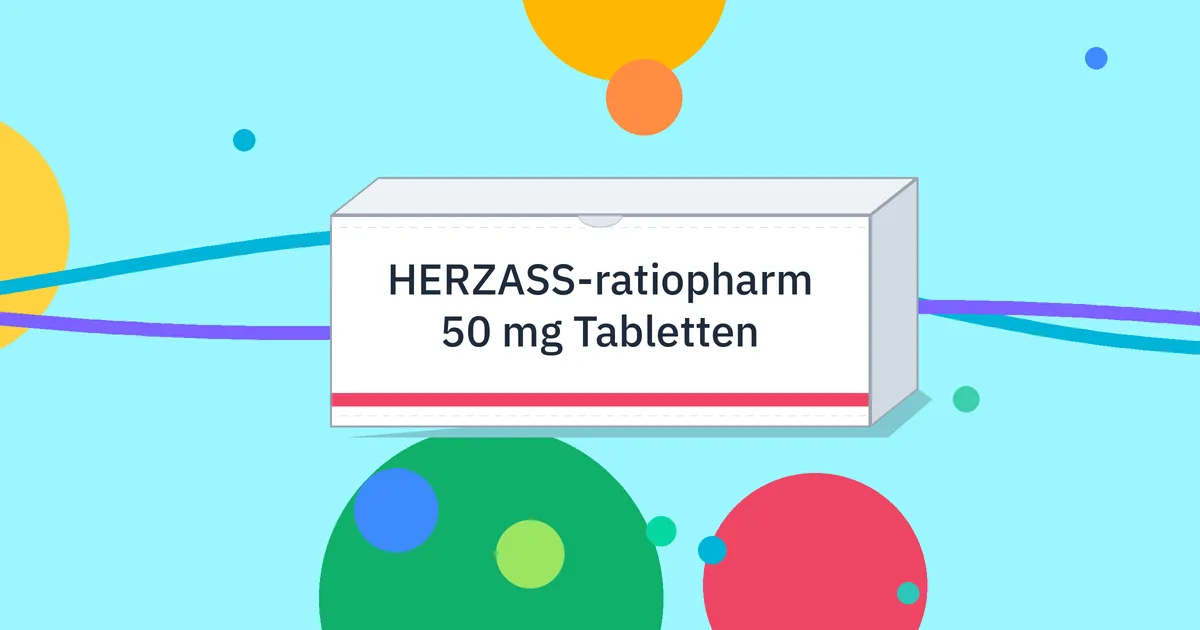 Symbolbild: Packung mit der Aufschrift HERZASS-ratiopharm 50 mg Tabletten (PZN 04562798) – Verfügbarkeit und Bezug in Apotheken in Frankfurt am Main