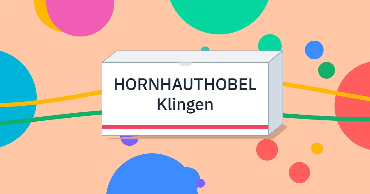 Symbolbild: Packung mit der Aufschrift HORNHAUTHOBEL Klingen (PZN 01526603) – Verfügbarkeit und Bezug in Apotheken in Frankfurt am Main