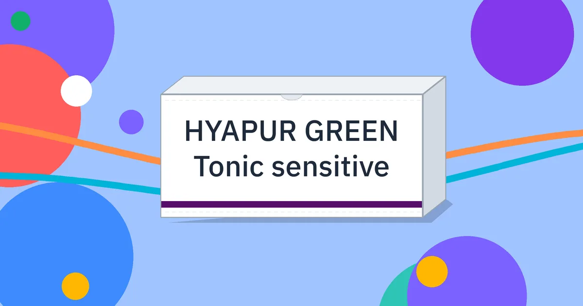 Symbolbild: Packung mit der Aufschrift HYAPUR GREEN Tonic sensitive (PZN 10630021) – Verfügbarkeit und Bezug in Apotheken in Frankfurt am Main