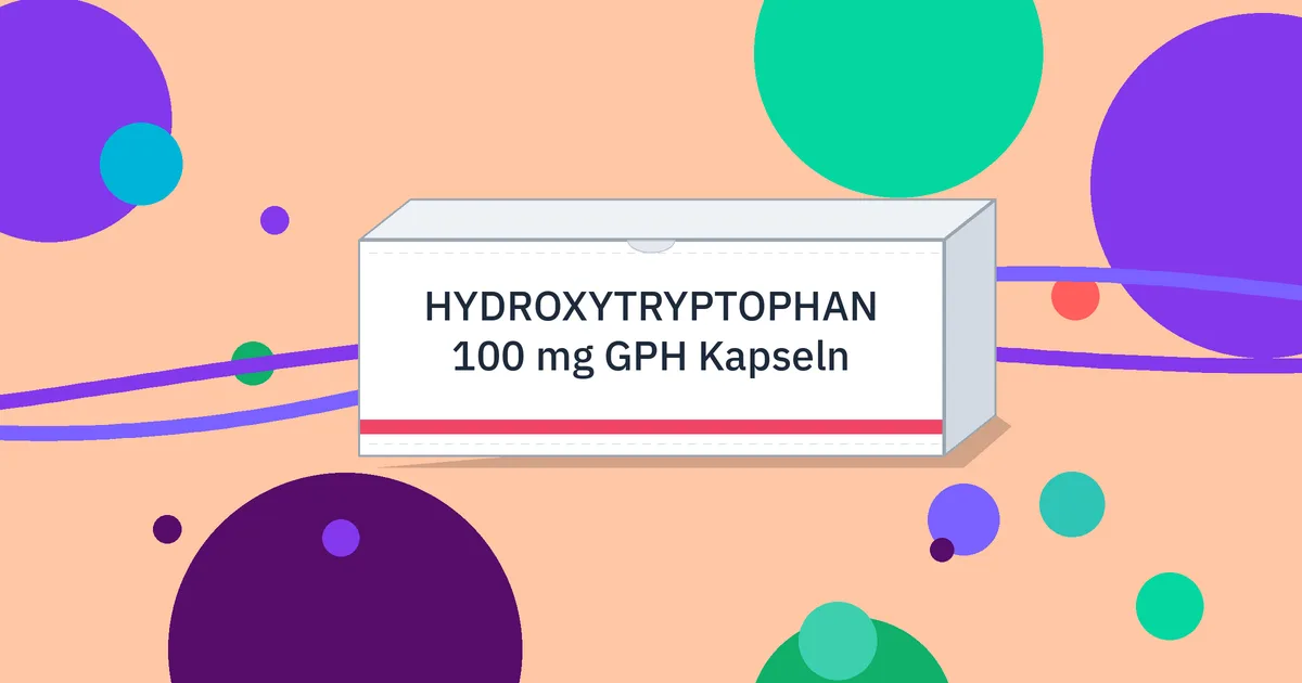Symbolbild: Packung mit der Aufschrift HYDROXYTRYPTOPHAN 100 mg GPH Kapseln (PZN 15614280) – Verfügbarkeit und Bezug in Apotheken in Frankfurt am Main