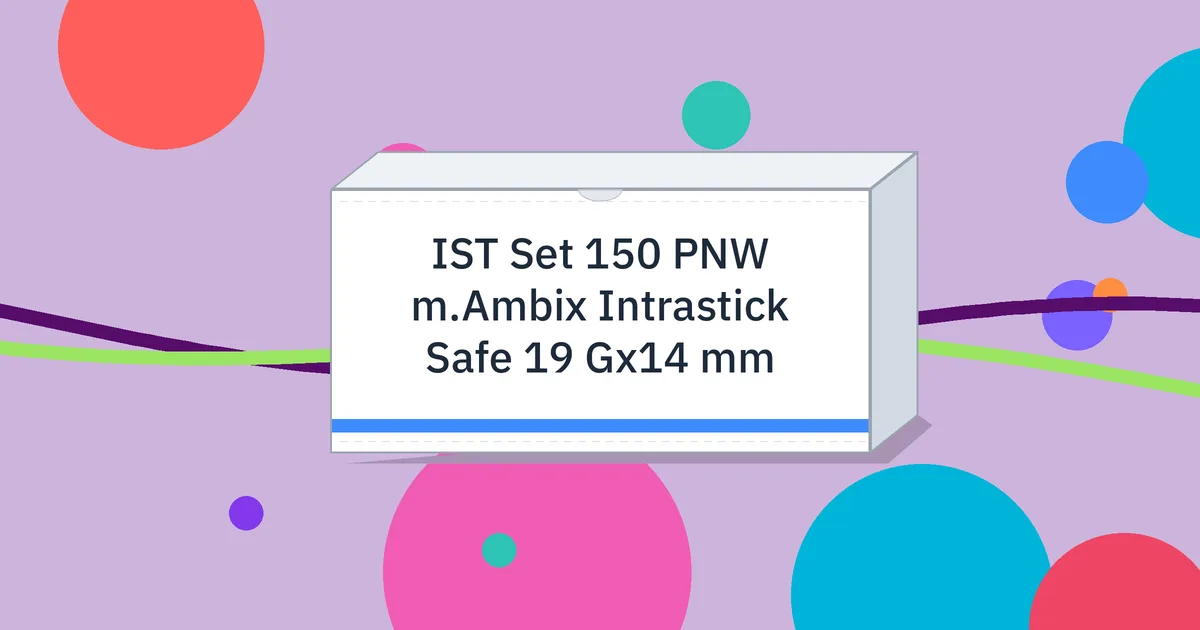 Symbolbild: Packung mit der Aufschrift IST Set 150 PNW m.Ambix Intrastick Safe 19 Gx14 mm (PZN 10416658) – Verfügbarkeit und Bezug in Apotheken in Frankfurt am Main