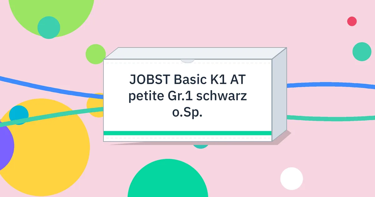 Symbolbild: Packung mit der Aufschrift JOBST Basic K1 AT petite Gr.1 schwarz o.Sp. (PZN 15310083) – Verfügbarkeit und Bezug in Apotheken in Frankfurt am Main