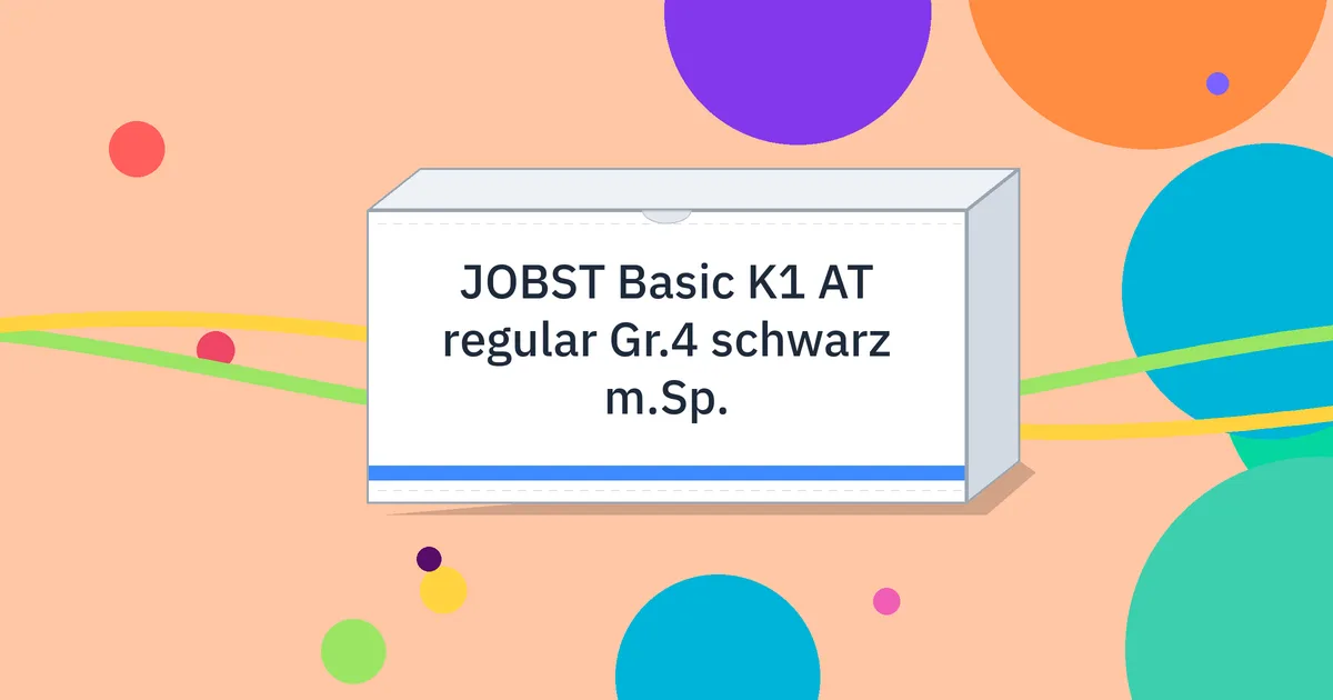 Symbolbild: Packung mit der Aufschrift JOBST Basic K1 AT regular Gr.4 schwarz m.Sp. (PZN 15310485) – Verfügbarkeit und Bezug in Apotheken in Frankfurt am Main