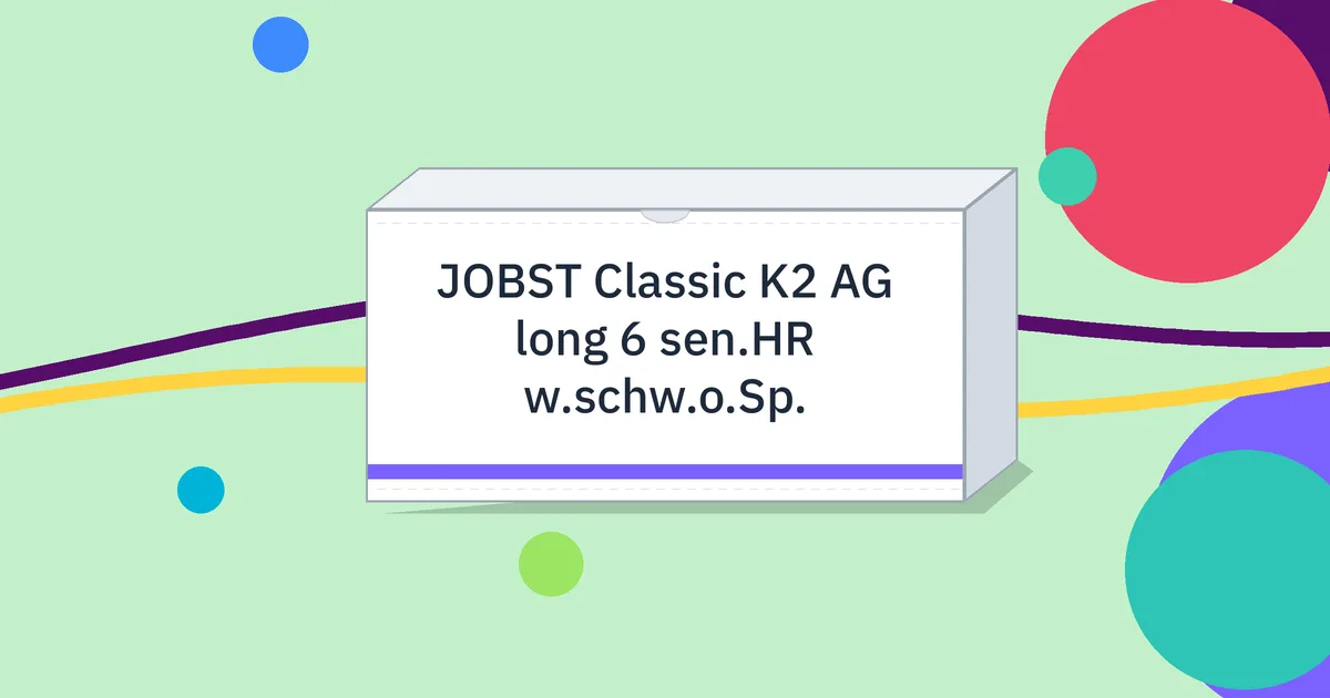 Symbolbild: Packung mit der Aufschrift JOBST Classic K2 AG long 6 sen.HR w.schw.o.Sp. (PZN 17959505) – Verfügbarkeit und Bezug in Apotheken in Frankfurt am Main