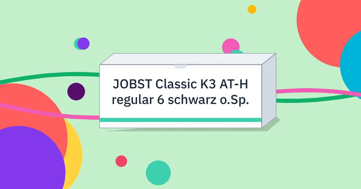 Symbolbild: Packung mit der Aufschrift JOBST Classic K3 AT-H regular 6 schwarz o.Sp. (PZN 13077949) – Verfügbarkeit und Bezug in Apotheken in Frankfurt am Main
