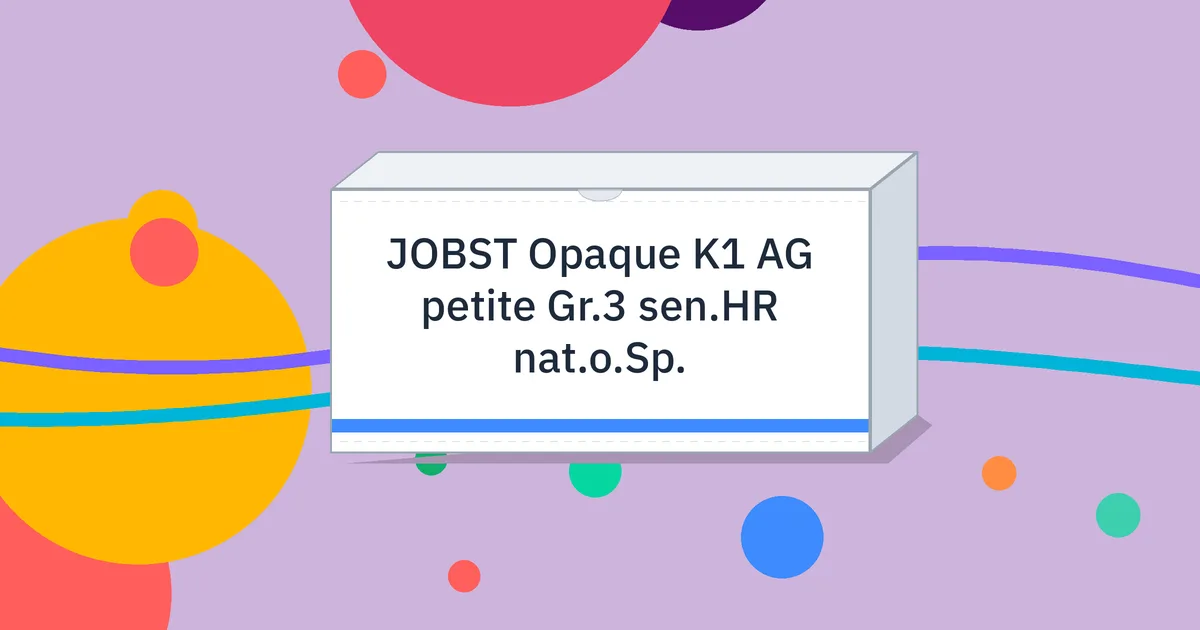 Symbolbild: Packung mit der Aufschrift JOBST Opaque K1 AG petite Gr.3 sen.HR nat.o.Sp. (PZN 13089007) – Verfügbarkeit und Bezug in Apotheken in Frankfurt am Main