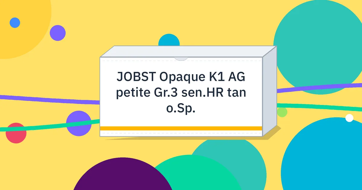 Symbolbild: Packung mit der Aufschrift JOBST Opaque K1 AG petite Gr.3 sen.HR tan o.Sp. (PZN 16270150) – Verfügbarkeit und Bezug in Apotheken in Frankfurt am Main