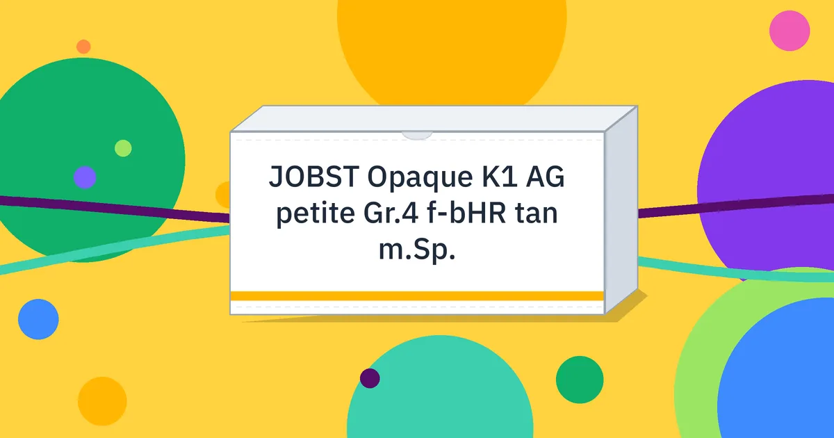 Symbolbild: Packung mit der Aufschrift JOBST Opaque K1 AG petite Gr.4 f-bHR tan m.Sp. (PZN 16269626) – Verfügbarkeit und Bezug in Apotheken in Frankfurt am Main