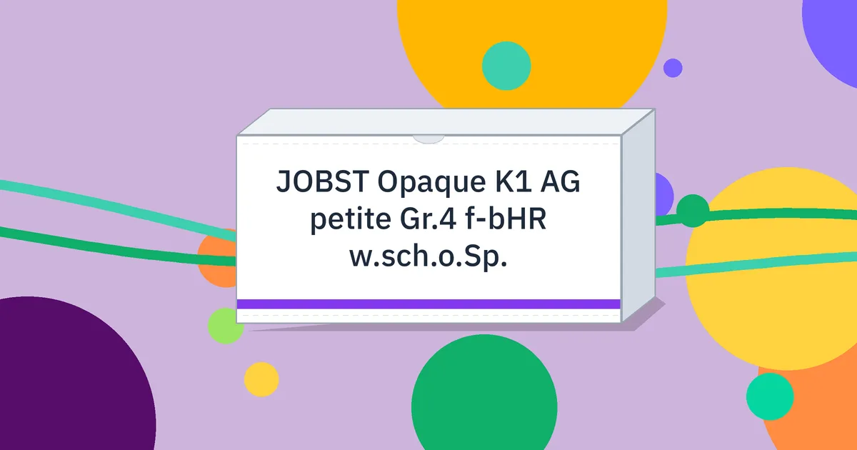 Symbolbild: Packung mit der Aufschrift JOBST Opaque K1 AG petite Gr.4 f-bHR w.sch.o.Sp. (PZN 13087830) – Verfügbarkeit und Bezug in Apotheken in Frankfurt am Main