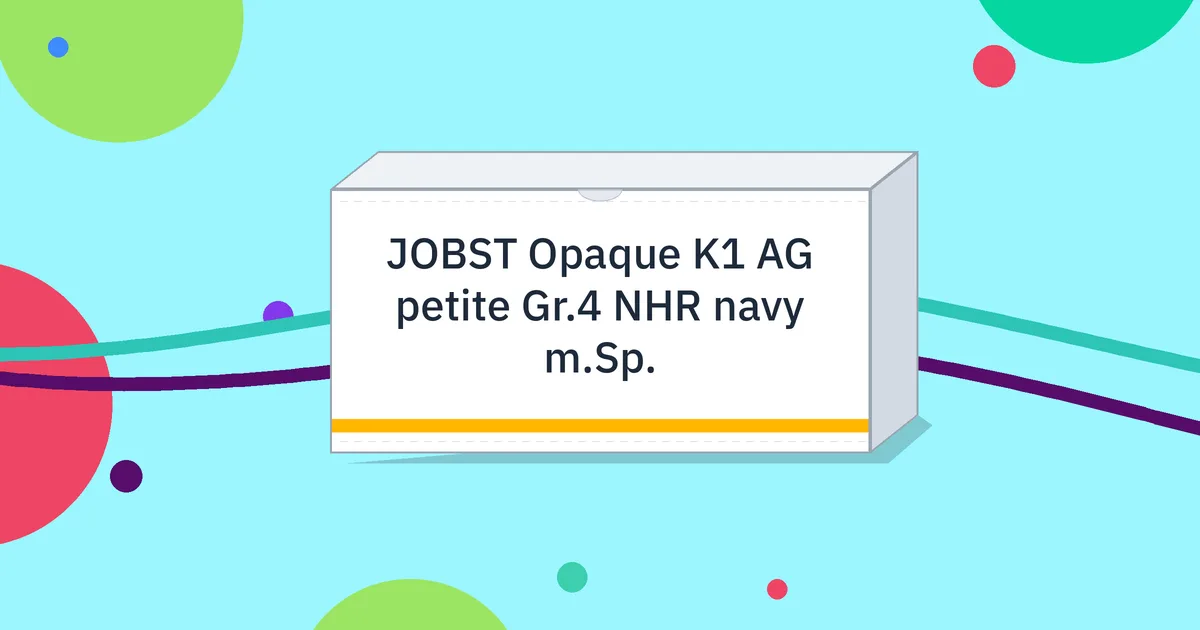 Symbolbild: Packung mit der Aufschrift JOBST Opaque K1 AG petite Gr.4 NHR navy m.Sp. (PZN 13084470) – Verfügbarkeit und Bezug in Apotheken in Frankfurt am Main