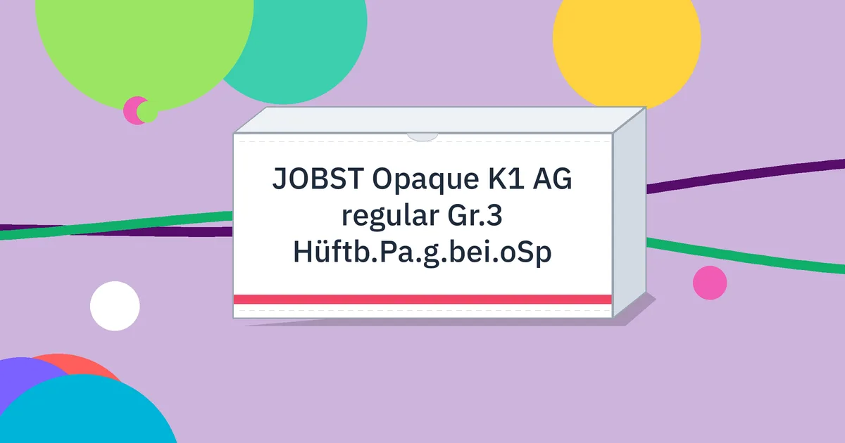 Symbolbild: Packung mit der Aufschrift JOBST Opaque K1 AG regular Gr.3 Hüftb.Pa.g.bei.oSp (PZN 16272189) – Verfügbarkeit und Bezug in Apotheken in Frankfurt am Main