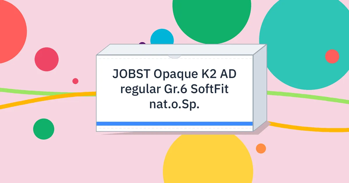 Symbolbild: Packung mit der Aufschrift JOBST Opaque K2 AD regular Gr.6 SoftFit nat.o.Sp. (PZN 11249990) – Verfügbarkeit und Bezug in Apotheken in Frankfurt am Main