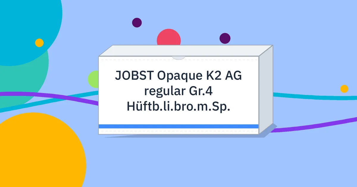 Symbolbild: Packung mit der Aufschrift JOBST Opaque K2 AG regular Gr.4 Hüftb.li.bro.m.Sp. (PZN 13115650) – Verfügbarkeit und Bezug in Apotheken in Frankfurt am Main