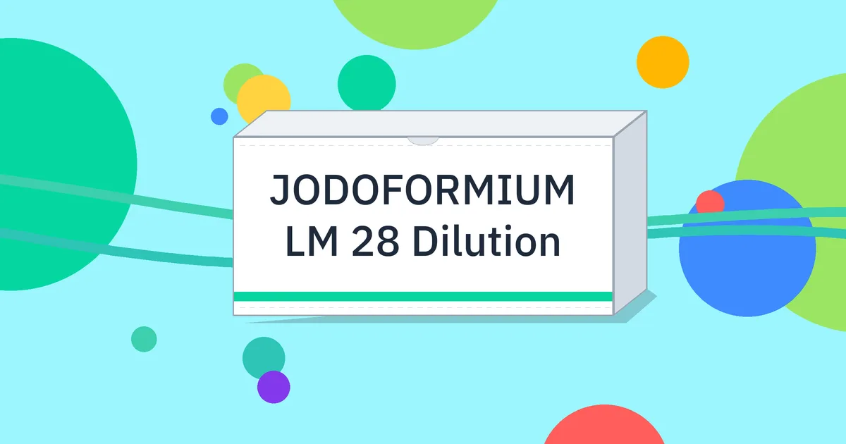Symbolbild: Packung mit der Aufschrift JODOFORMIUM LM 28 Dilution (PZN 13563420) – Verfügbarkeit und Bezug in Apotheken in Frankfurt am Main