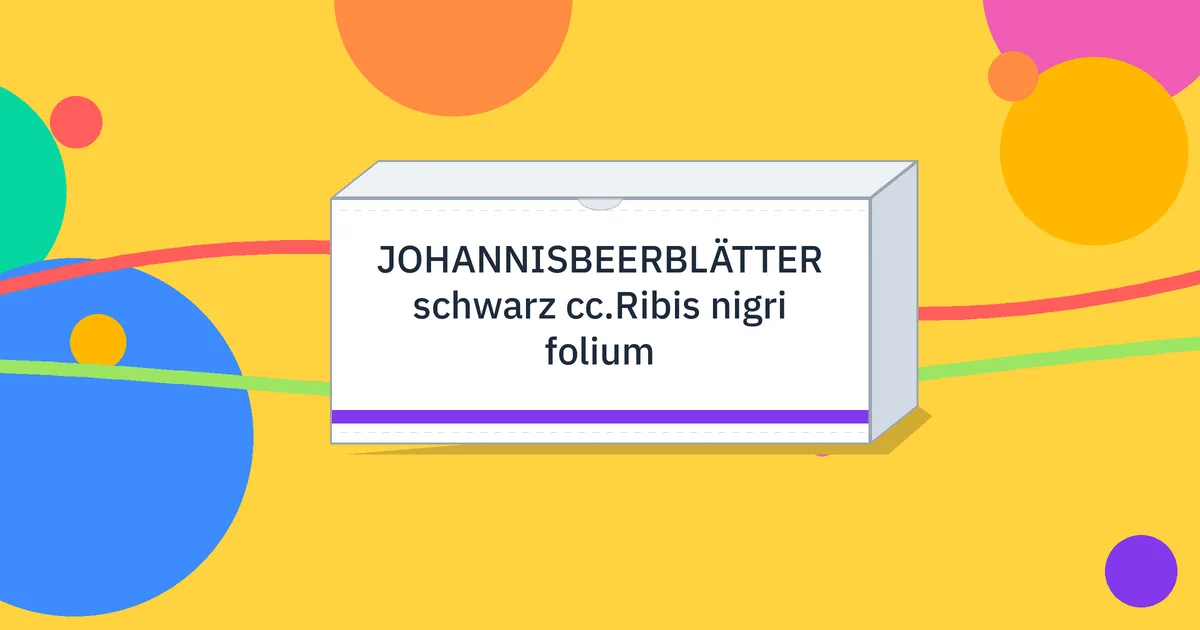 Symbolbild: Packung mit der Aufschrift JOHANNISBEERBLÄTTER schwarz cc.Ribis nigri folium (PZN 20953311) – Verfügbarkeit und Bezug in Apotheken in Frankfurt am Main