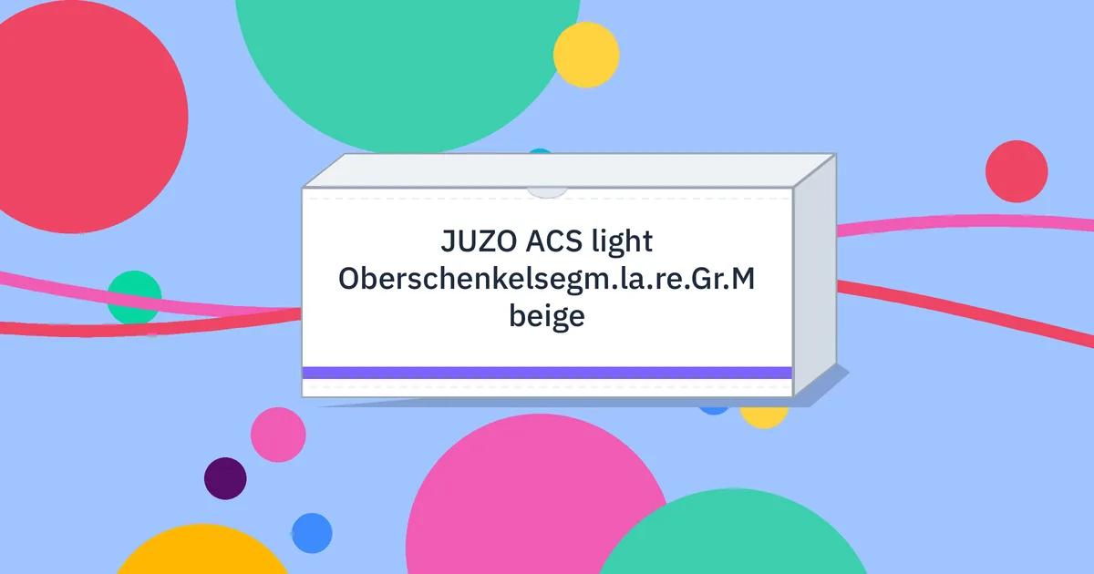 Symbolbild: Packung mit der Aufschrift JUZO ACS light Oberschenkelsegm.la.re.Gr.M beige (PZN 13885767) – Verfügbarkeit und Bezug in Apotheken in Frankfurt am Main