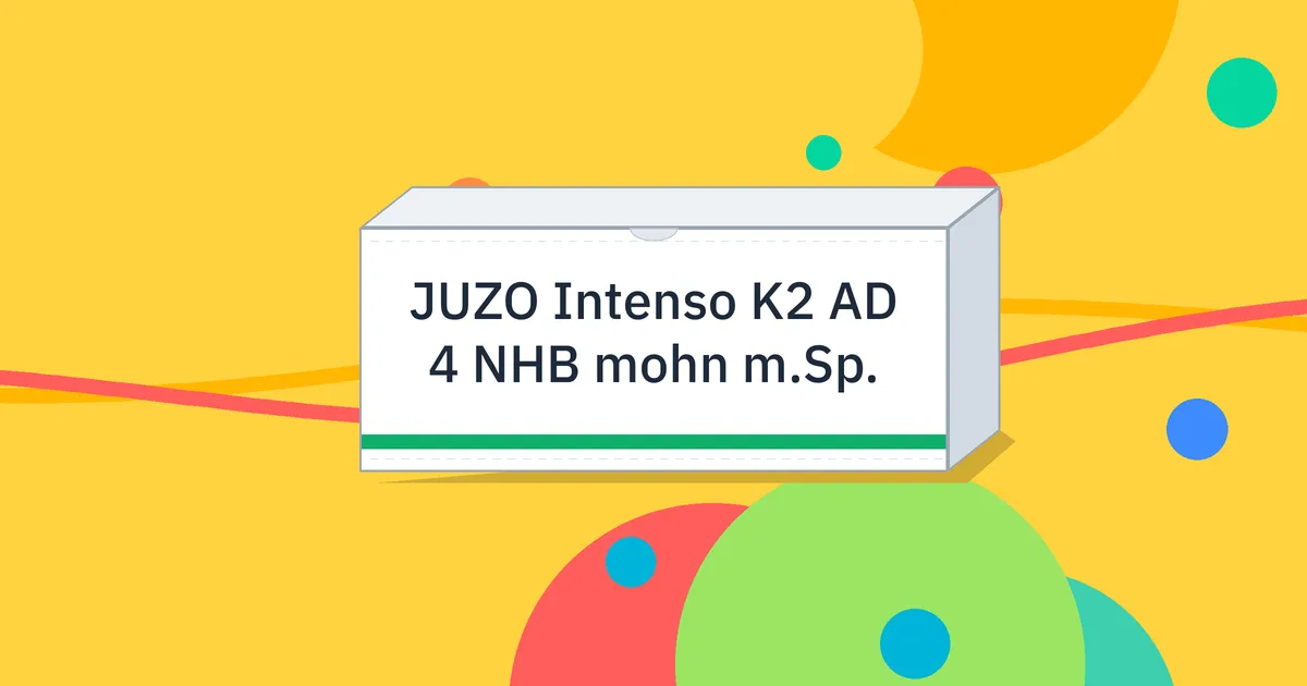 Symbolbild: Packung mit der Aufschrift JUZO Intenso K2 AD 4 NHB mohn m.Sp. (PZN 18609983) – Verfügbarkeit und Bezug in Apotheken in Frankfurt am Main